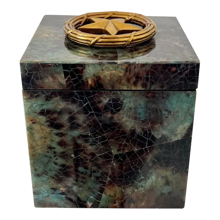 Mosaic Green Penshell Box With Brass Accent by Maitland Smith | Chairish
