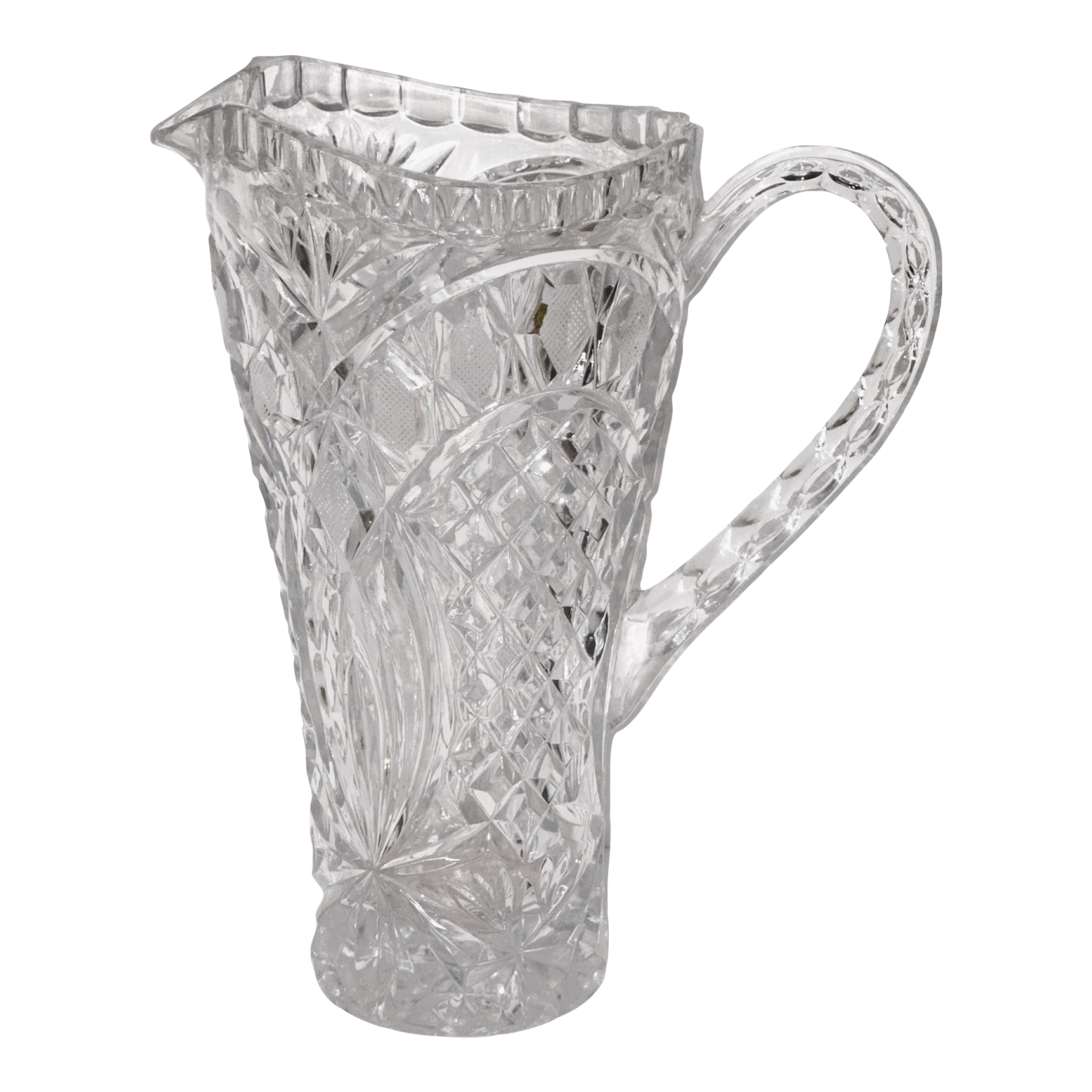 Vintage European Design Diamond Pattern Glass Handled Beverage Water ...