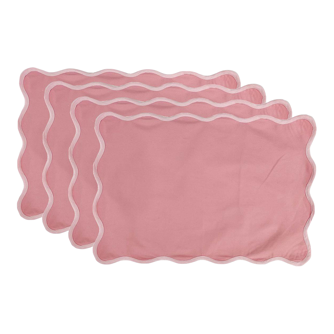Handmade Scalloped Rectangular Placemats, Light Pink with Pink Piping ...