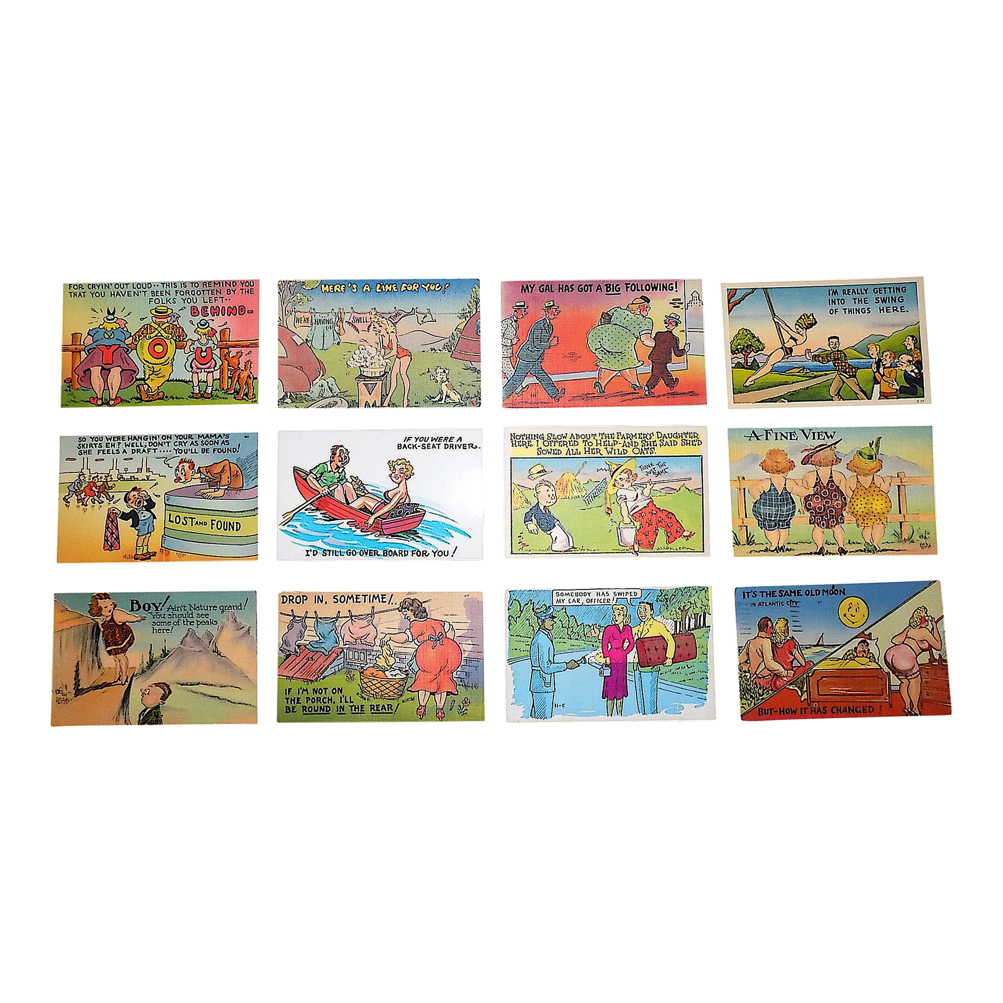 Vintage 1940's Humorous & Risque Color Lithograph Postcards - Set of 12 ...