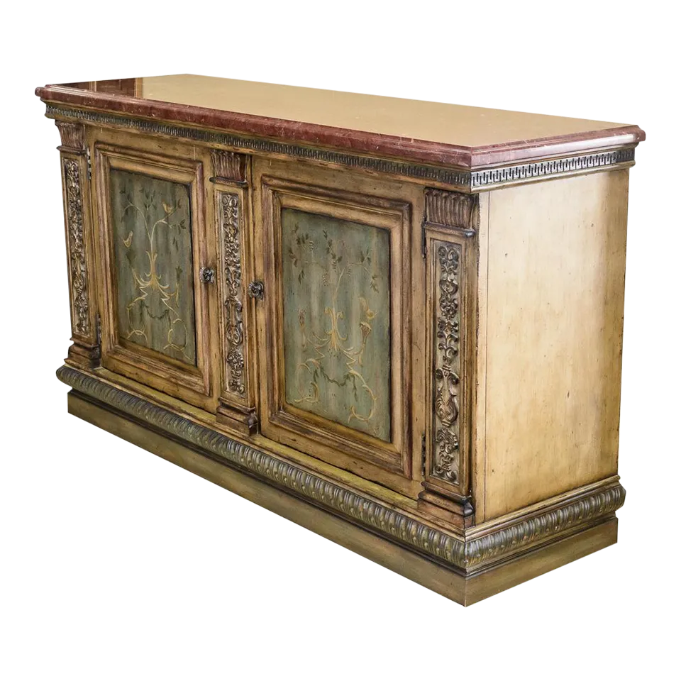 Marble Top Painted Cabinet | Chairish