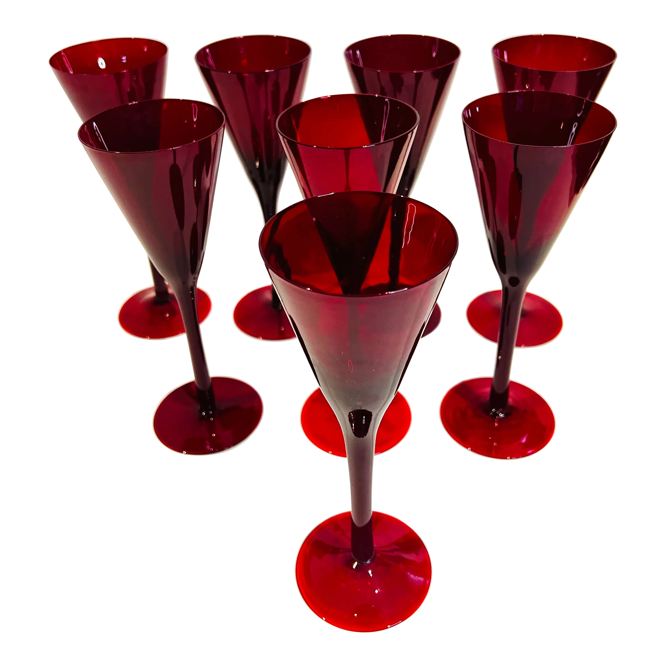 Set of 8 Deep Ruby Red Wine Glasses Water Goblets Stemware | Chairish