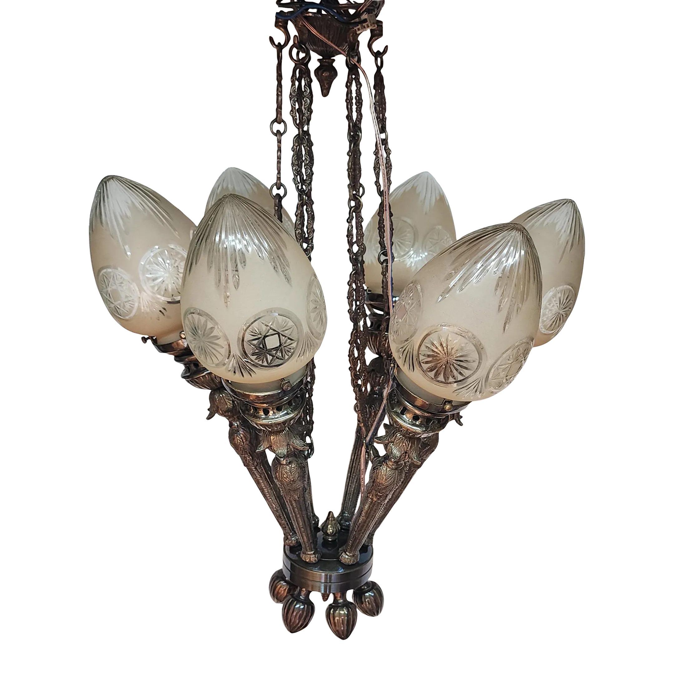 Vintage Art Deco Nouveau Mashaal 6 Light Hanging Chandelier | Chairish