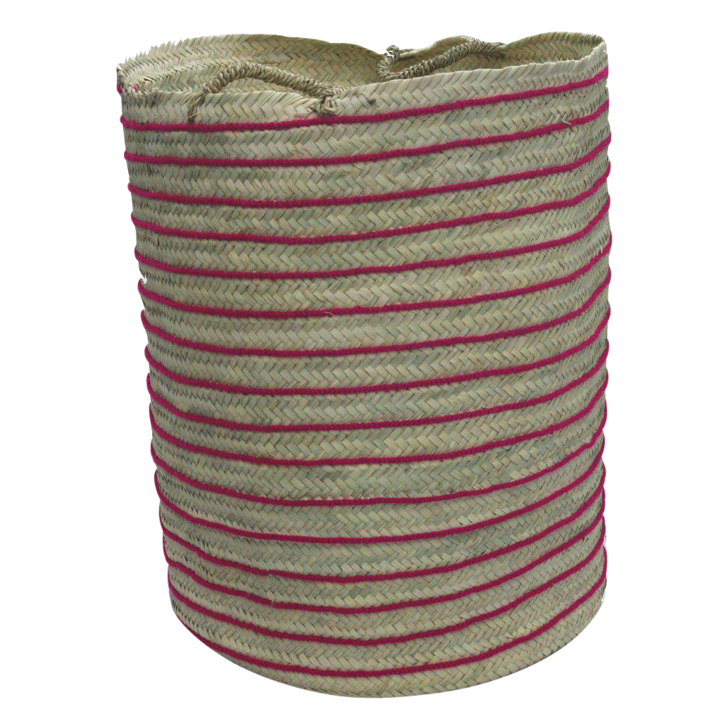 Moroccan Fuchsia Straw Hamper | Chairish