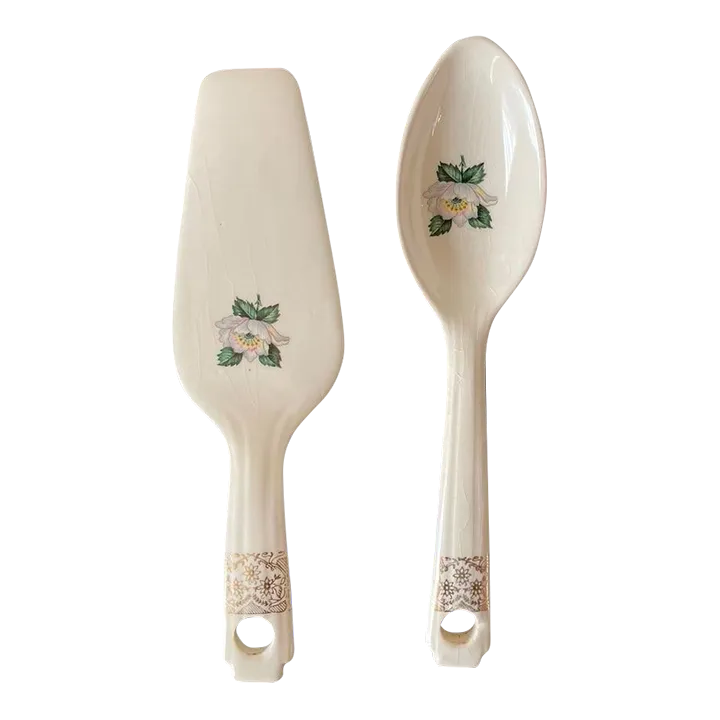 Mid 20th Century Ivory Floral Porcelain Serving Spoon and Pie Cake ...