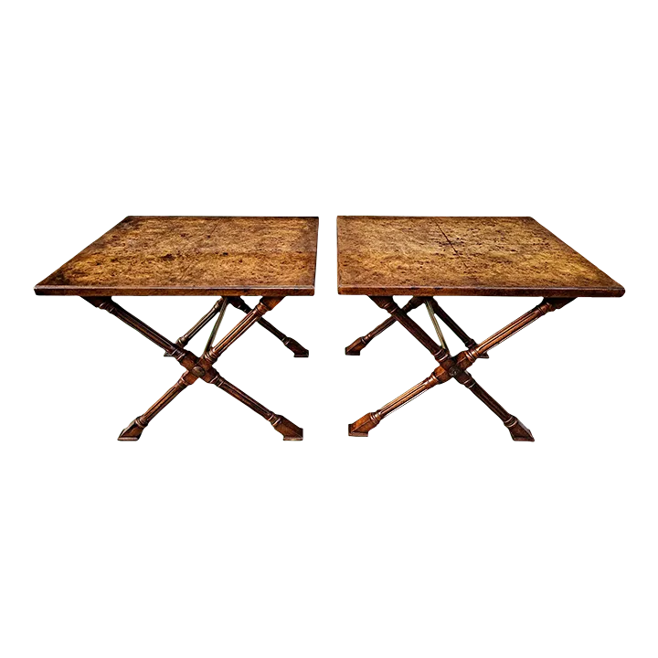 Pair of Vintage Weiman Furniture Hollywood Regency Burl and Brass X ...