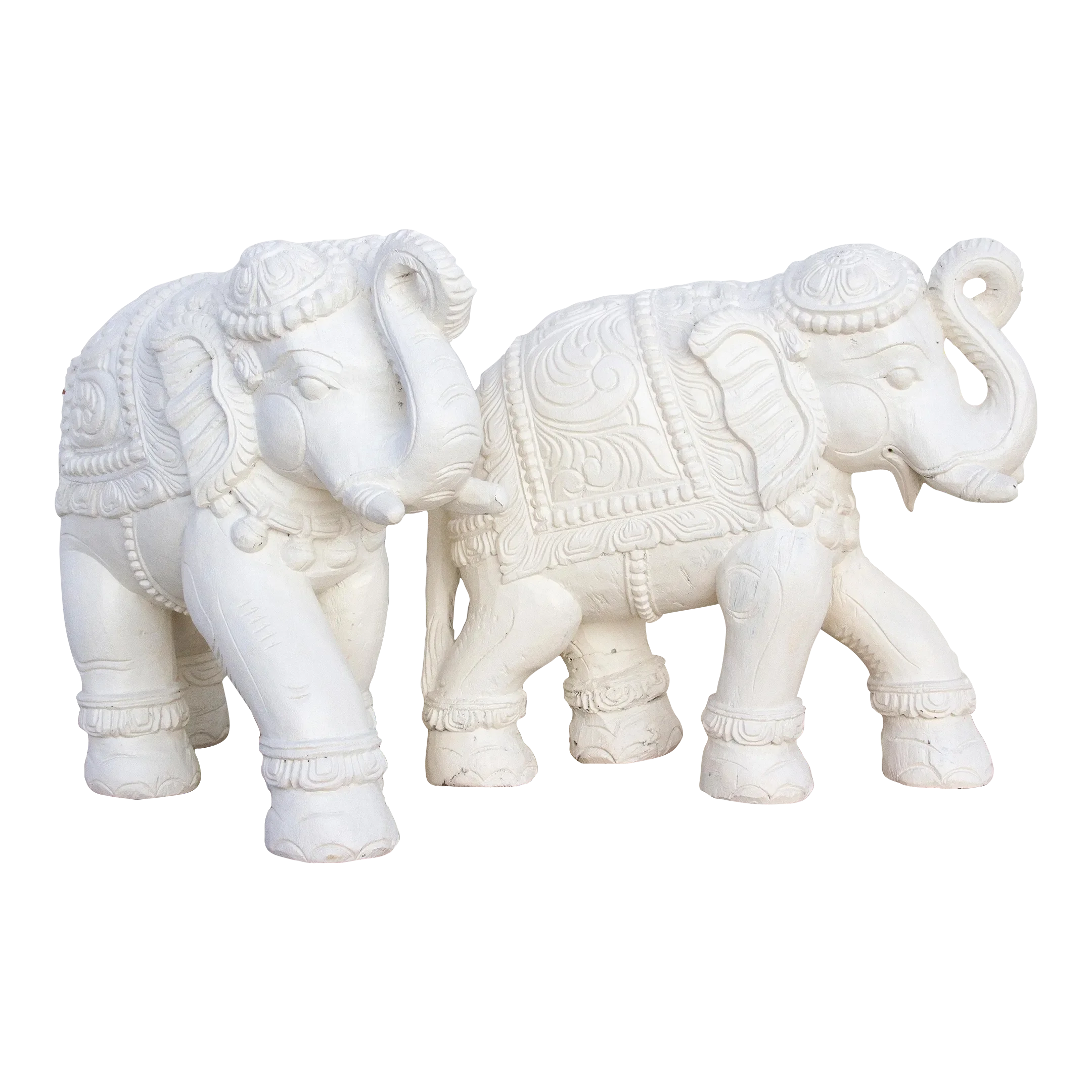 Set of 2, Painted White Elephant Statues | Chairish