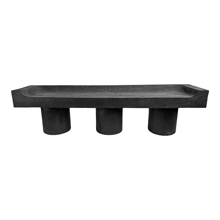Black Three Pillar Slab Bench | Chairish