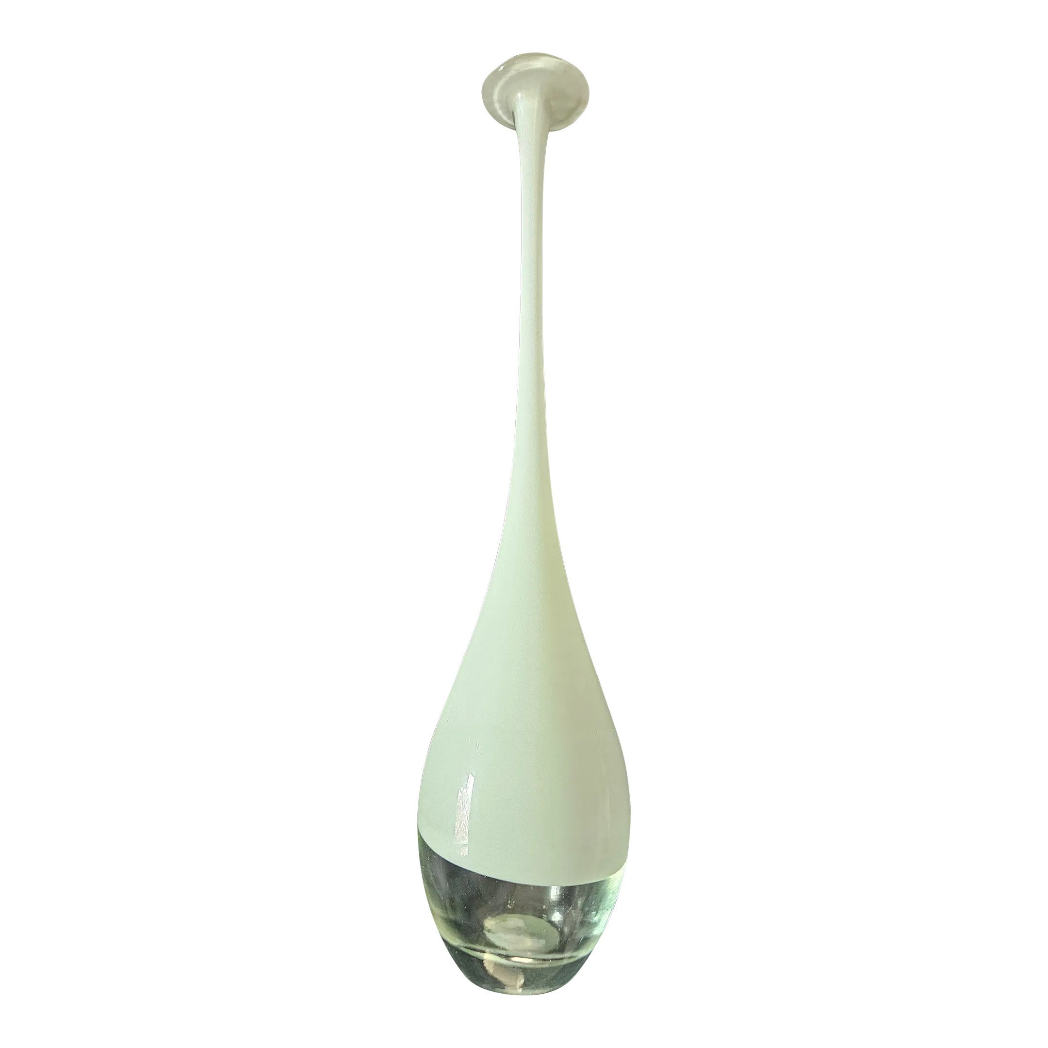 Anthropologie White Art Glass Stretch Long Thin Neck Vase W/ Flange Rim | Chairish