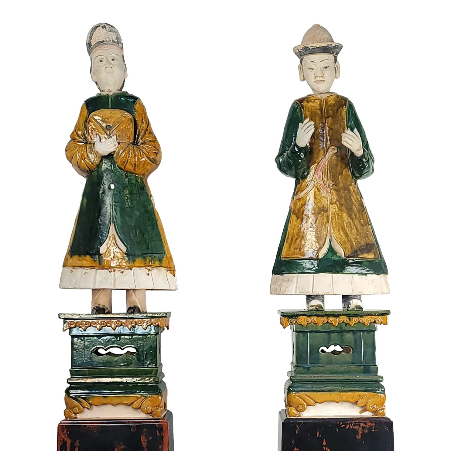 Pair of Ming Dynasty Court Figures on Lacquer Stands | Chairish