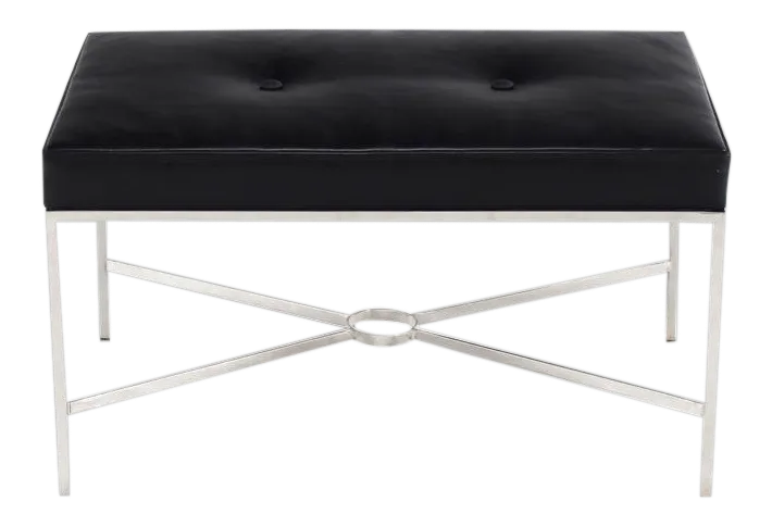 Modern Upholstered Rectangular Black Leather X-Base Bench | Chairish