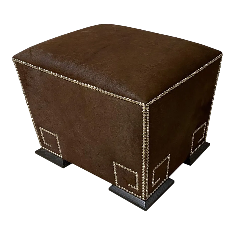 Jerry Pair Leather Upholstered Greek Key Ottoman From the Madeline ...