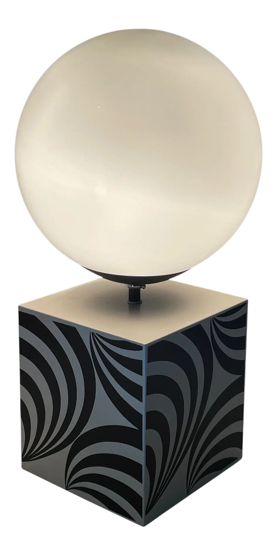 1960's Cast Metal Op Art Lamp With Milk Glass Orb | Chairish