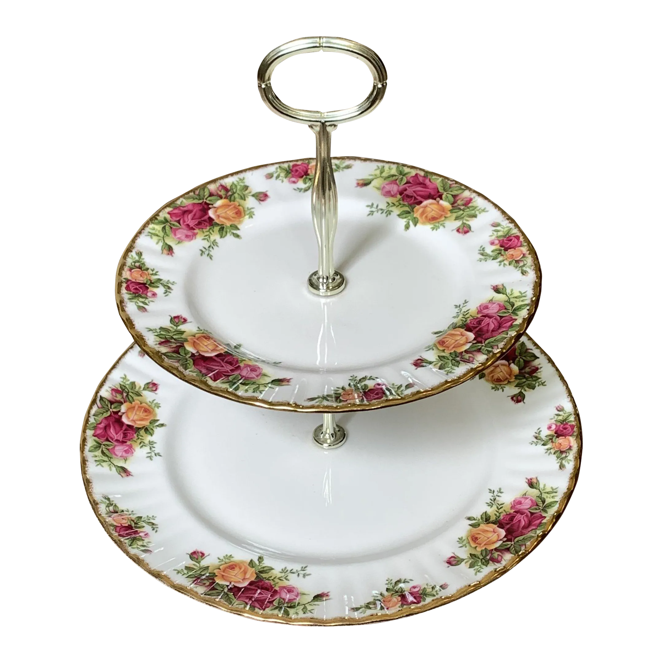 1962 Royal Albert Old Country Roses Two-Tiered Tidbit Tray | Chairish