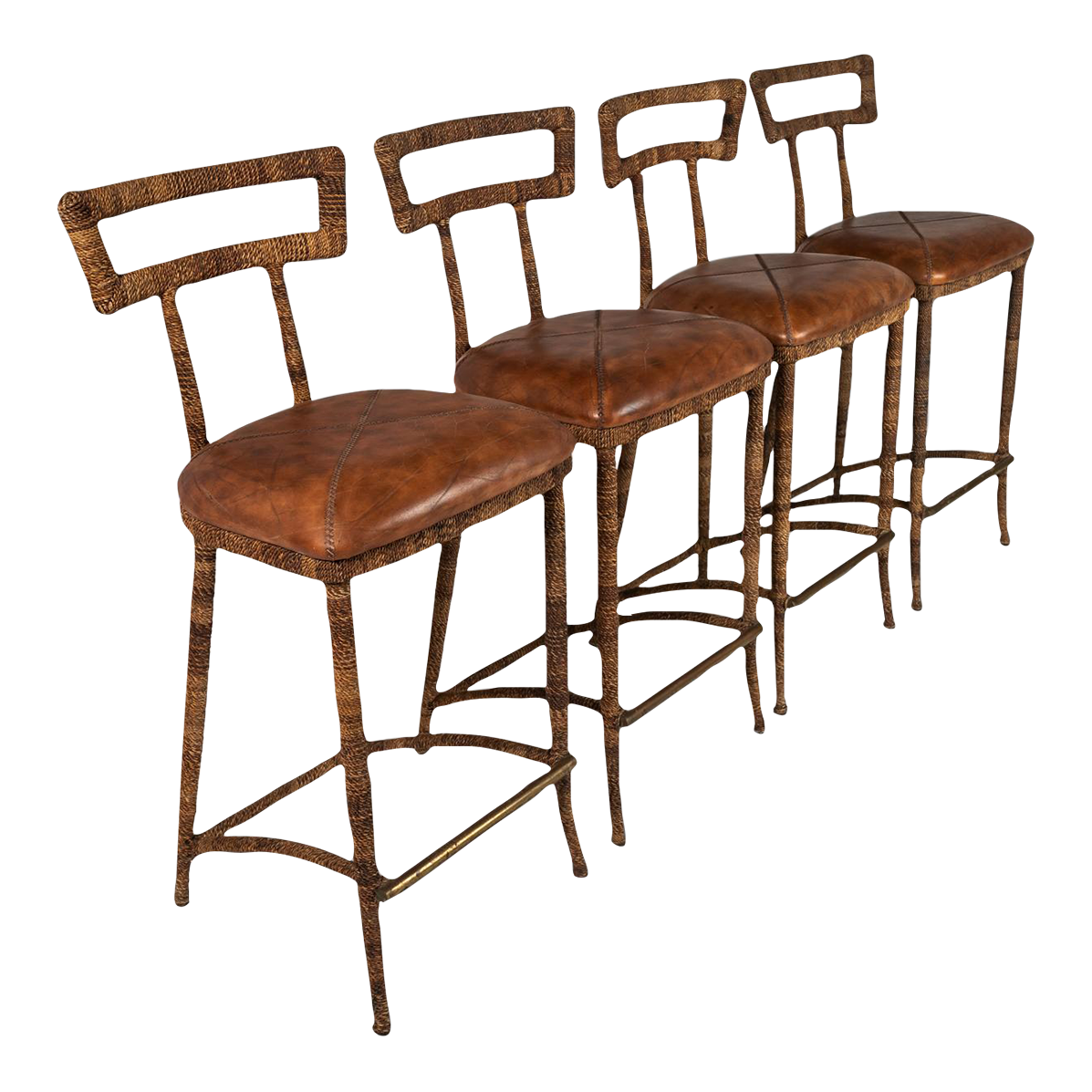 Set of 4 Modern Campaign Bar Stools Attributed to Maitland-Smith, 1980s ...