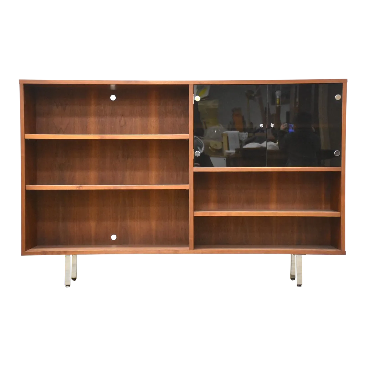 Walnut & Chrome MCM Bookcase | Chairish