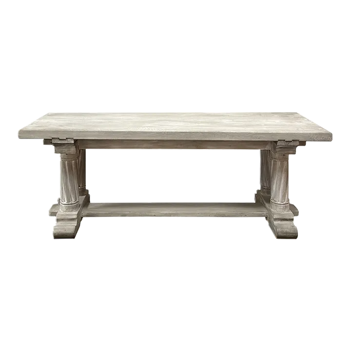 Antique Rustic Gothic Whitewashed Oak Dining Table | Chairish