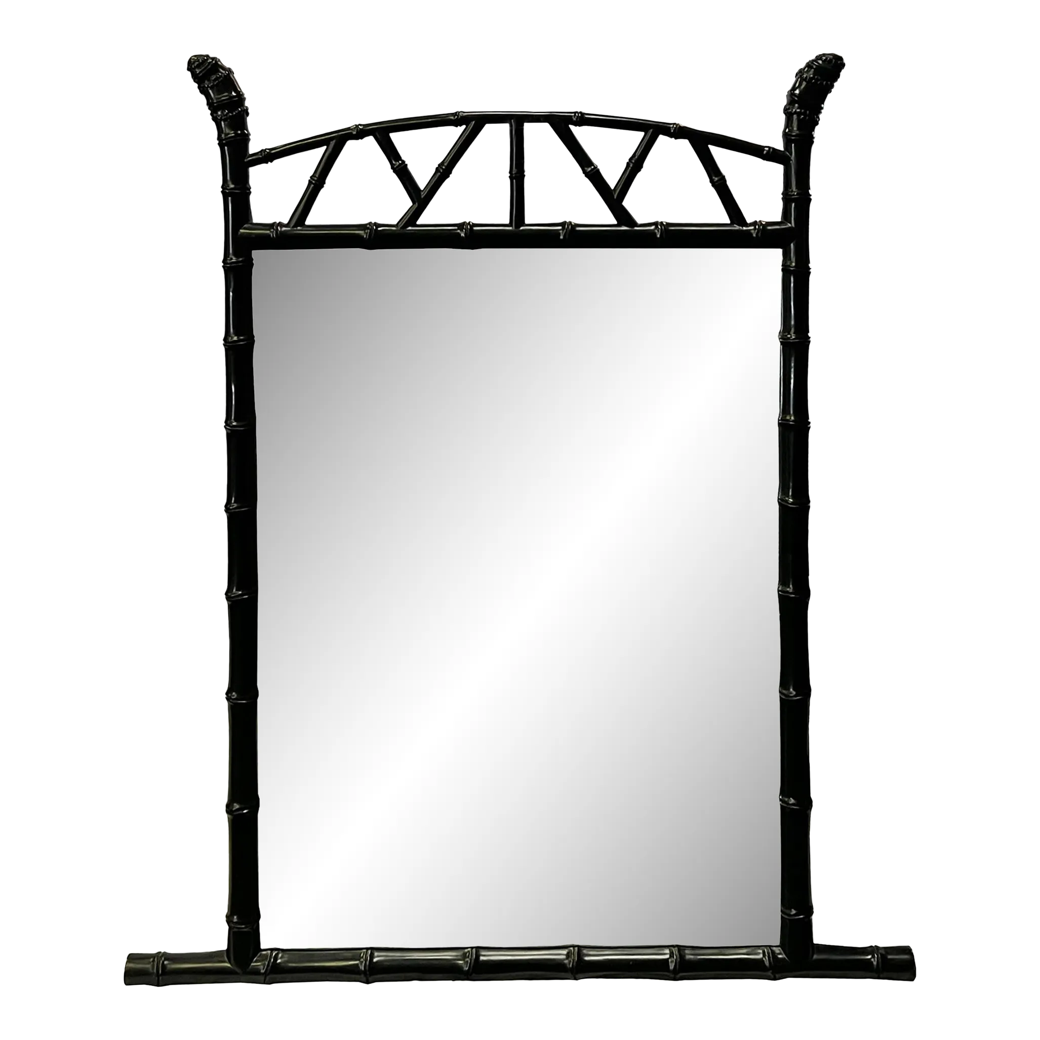 2000s Asian Black Bamboo Carved Look Wood Wall Mount Mirror | Chairish