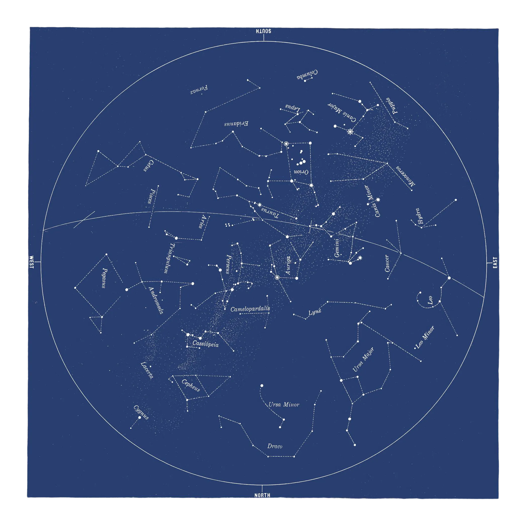 Square Vintage Minimal Star Map With Constellations | Chairish