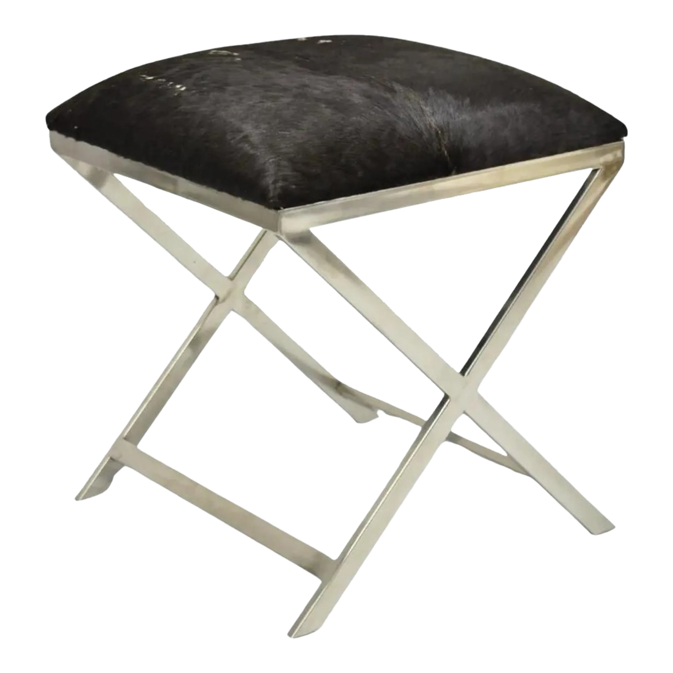 Late 20th Century Modern Chrome Frame X-Frame Metal Stool With Cowhide ...