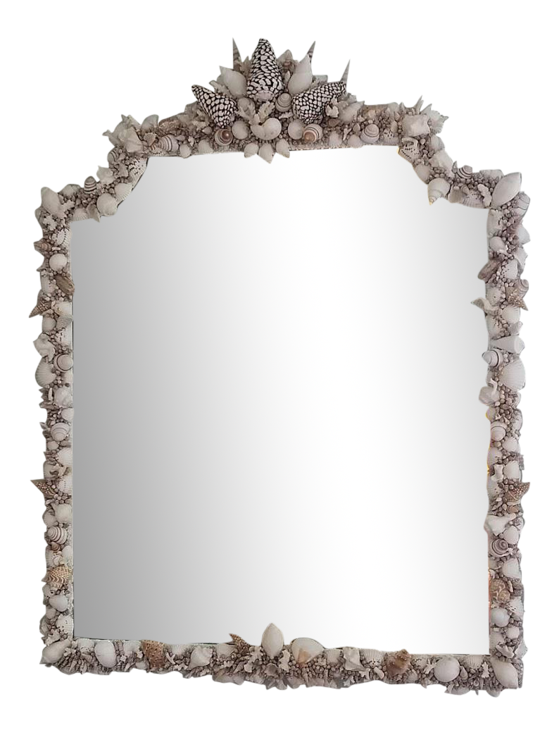 Handmade Natural Sea Shell Encrusted Wall Mirror | Chairish