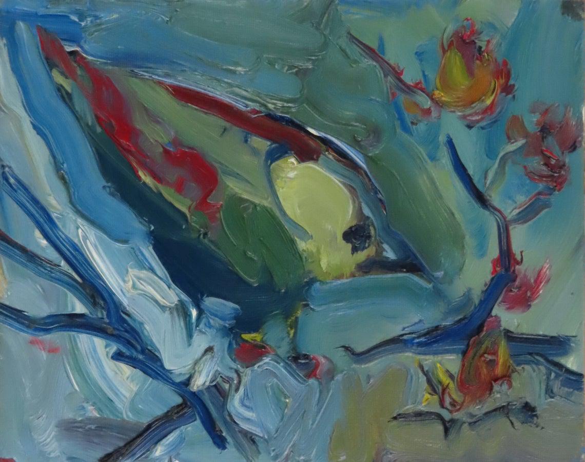 "Little Bird on Branch" Contemporary Expressionist Style Oil Painting ...