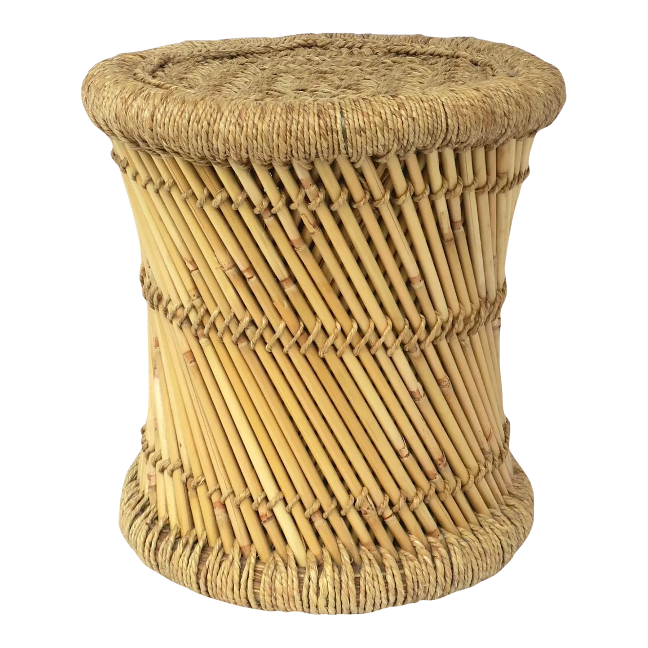 Wicker Reed Stool or Pedestal Drink Table | Chairish
