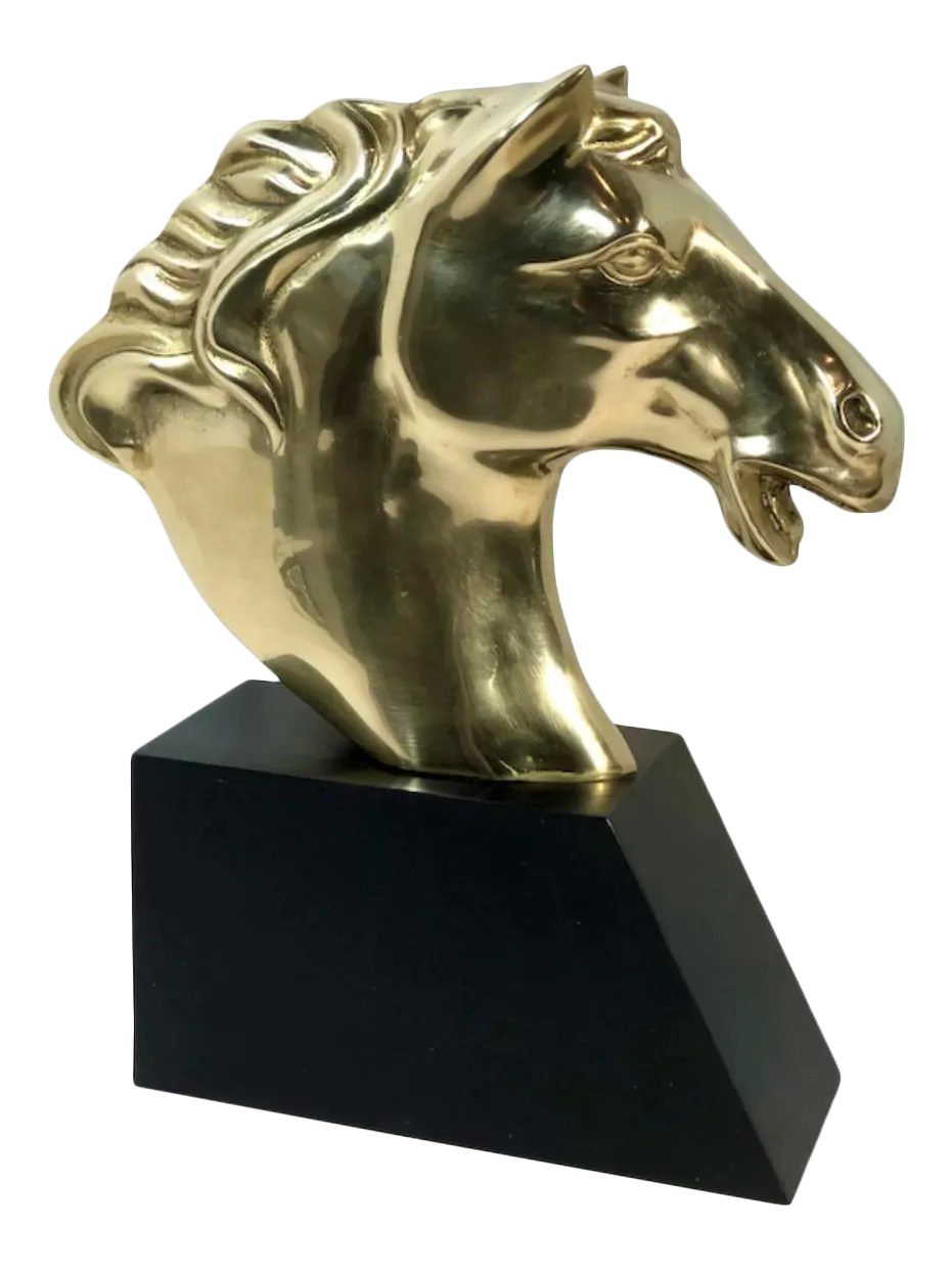 Mid-Century Modern Solid Brass Horse Head Statue | Chairish