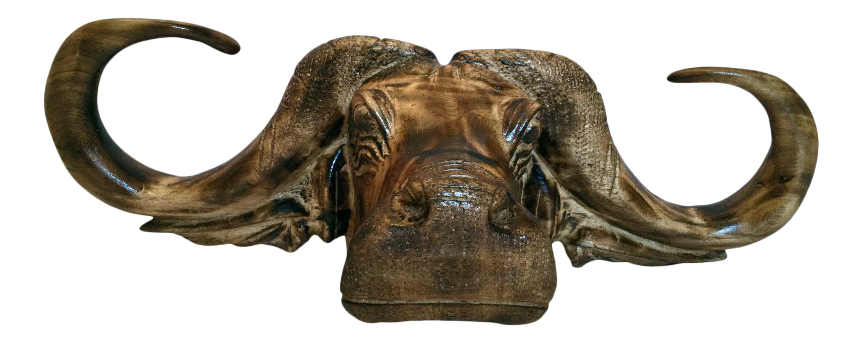 Contemporary Kenyan Buffalo Head Sculpture | Chairish