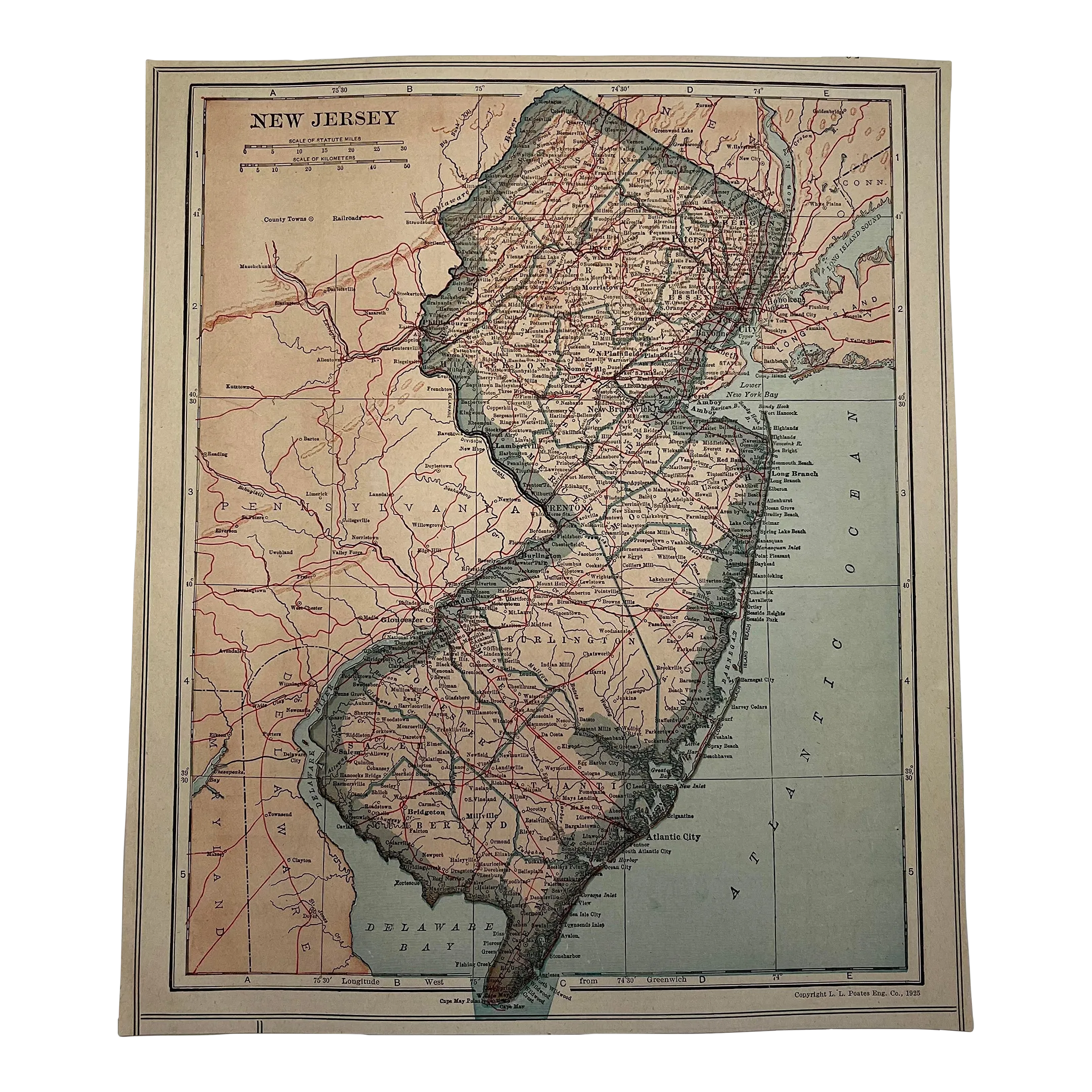 1920s New Jersey State Map | Chairish