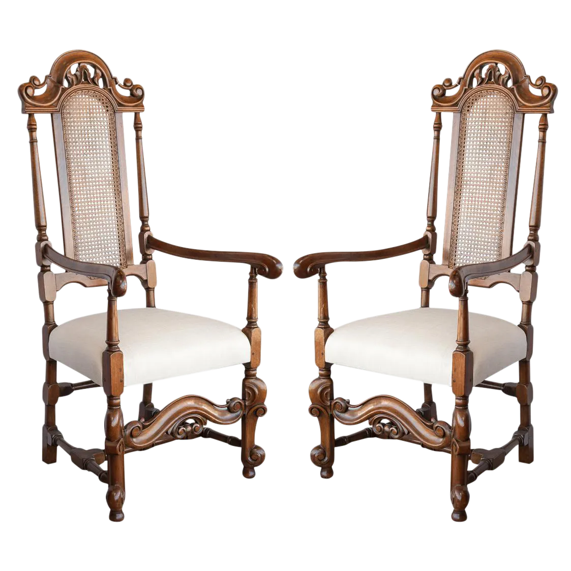 English Walnut Arm Chairs- a Pair | Chairish