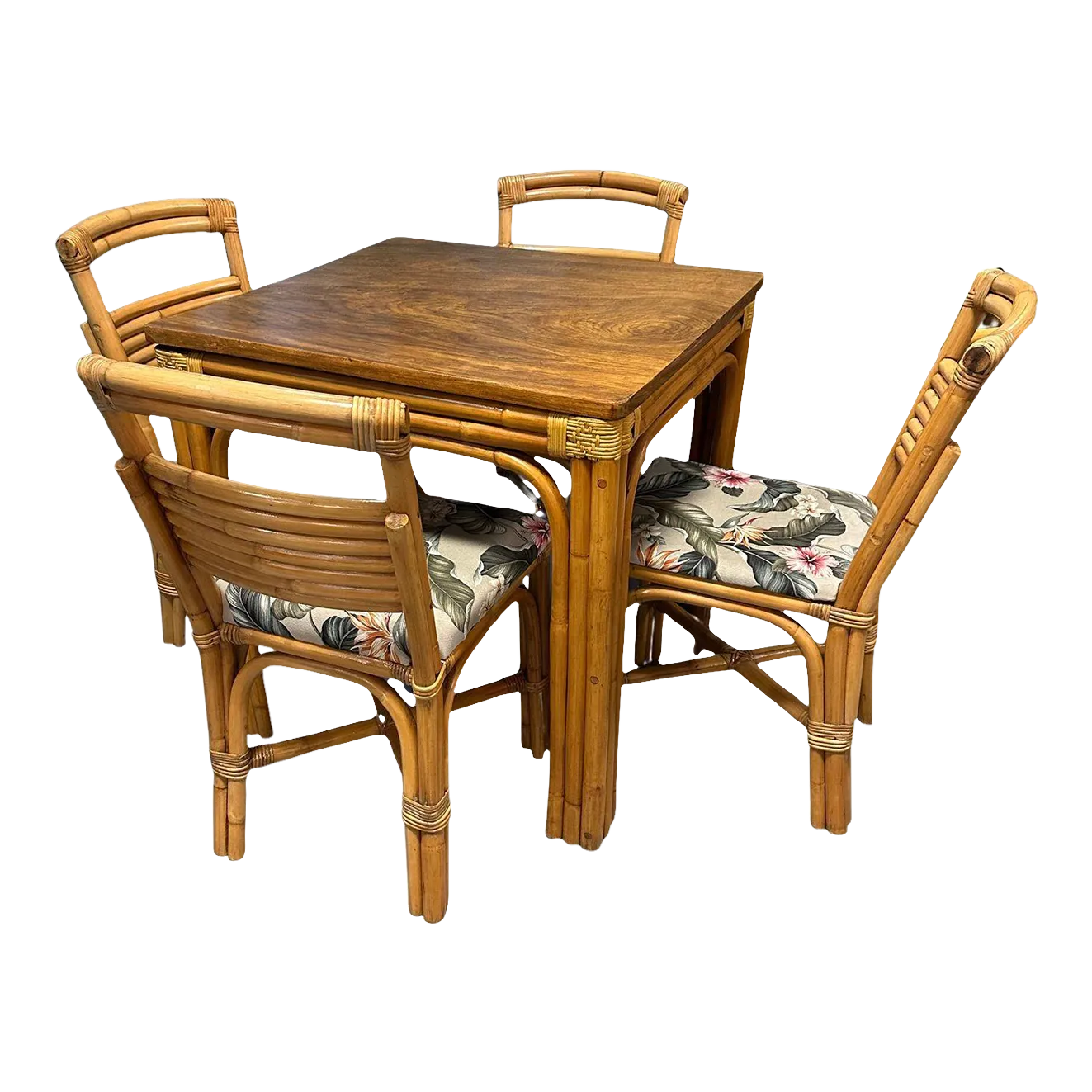 Restored Rattan Sapele Ribbon Mahogany Square Dining Table With Stacked ...