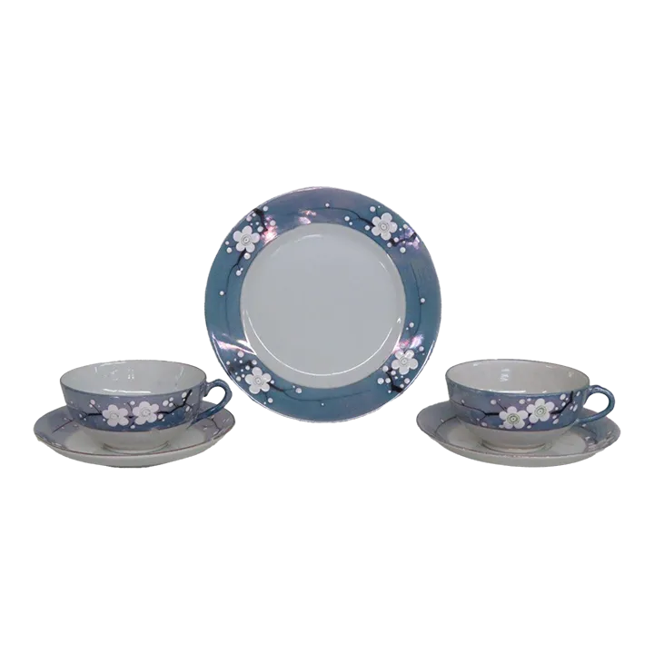 Lusterware Japan Porcelain Hand Painted Blue Cherry Blossom 5 Pc Tea ...