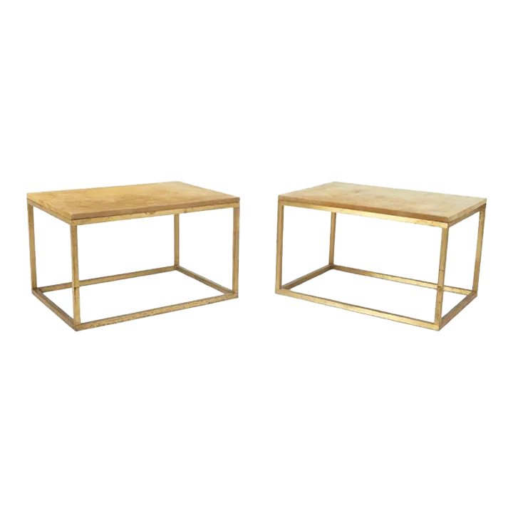 Pair of Midcentury Modern Suede Side Tables | Chairish