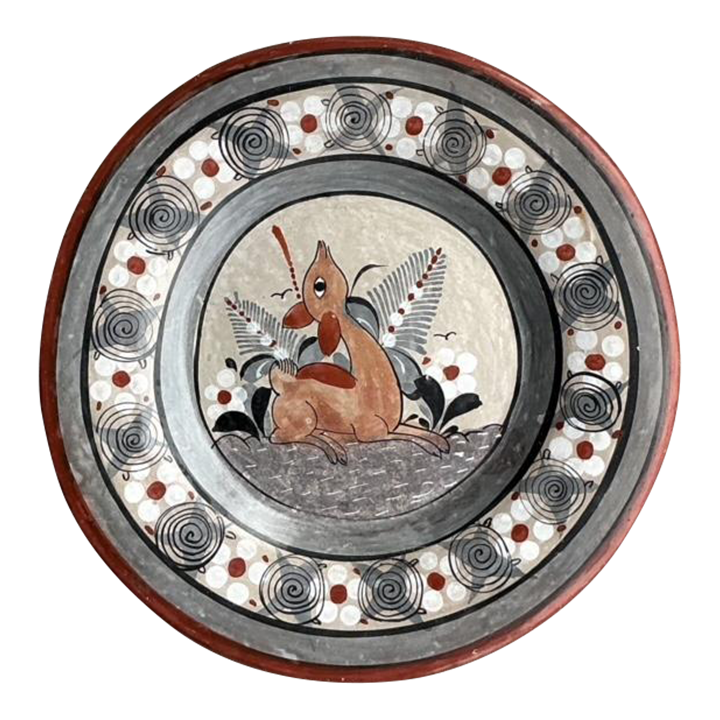 Vintage Boho Hand Painted Terracotta Plate With Fawn | Chairish