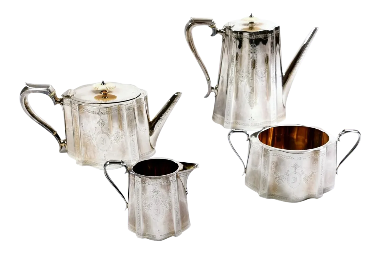 Victorian Silver Plated Tea and Coffee Service Set - 4 Piece Set | Chairish