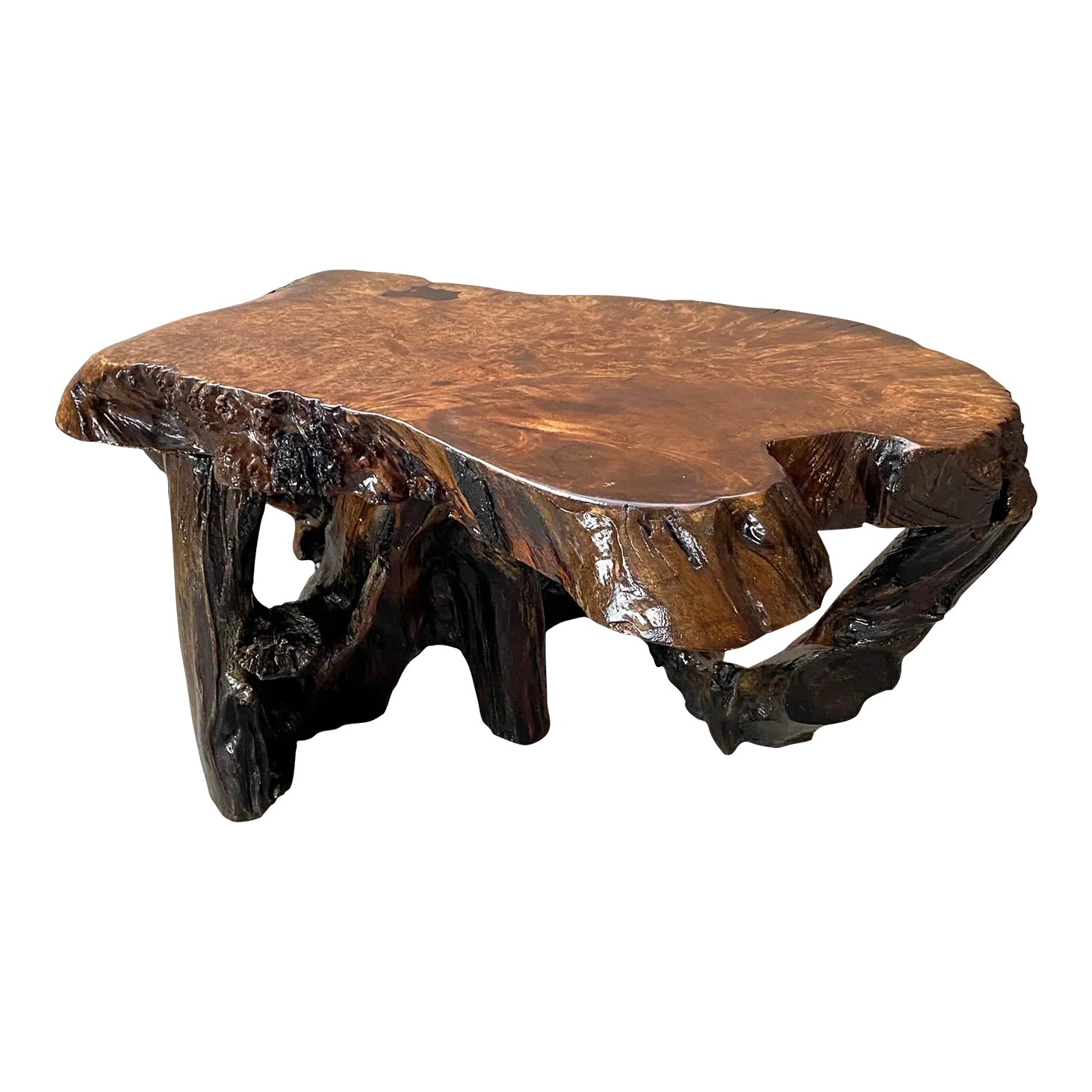 Mid-Century Burl Wood Live Edge Table | Chairish