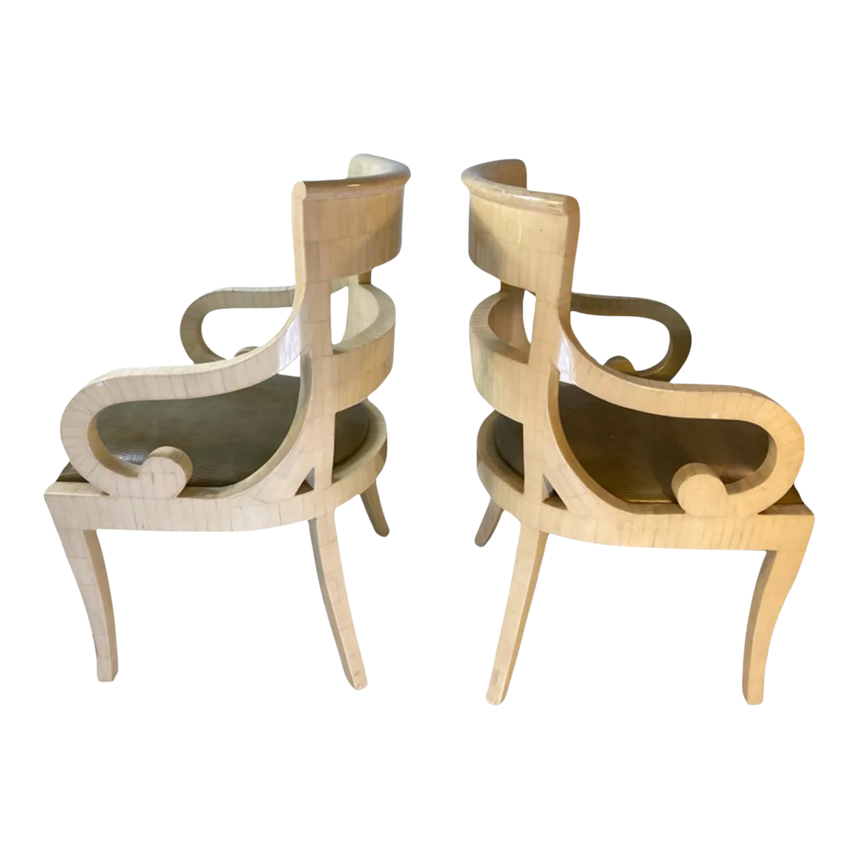 1970s Modern Enrique Garcel Tessellated Bone Armchairs - A Pair | Chairish