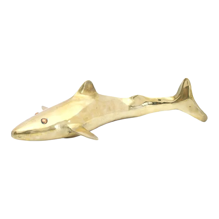 Large Vintage Brass & Copper Shark Figurine | Chairish