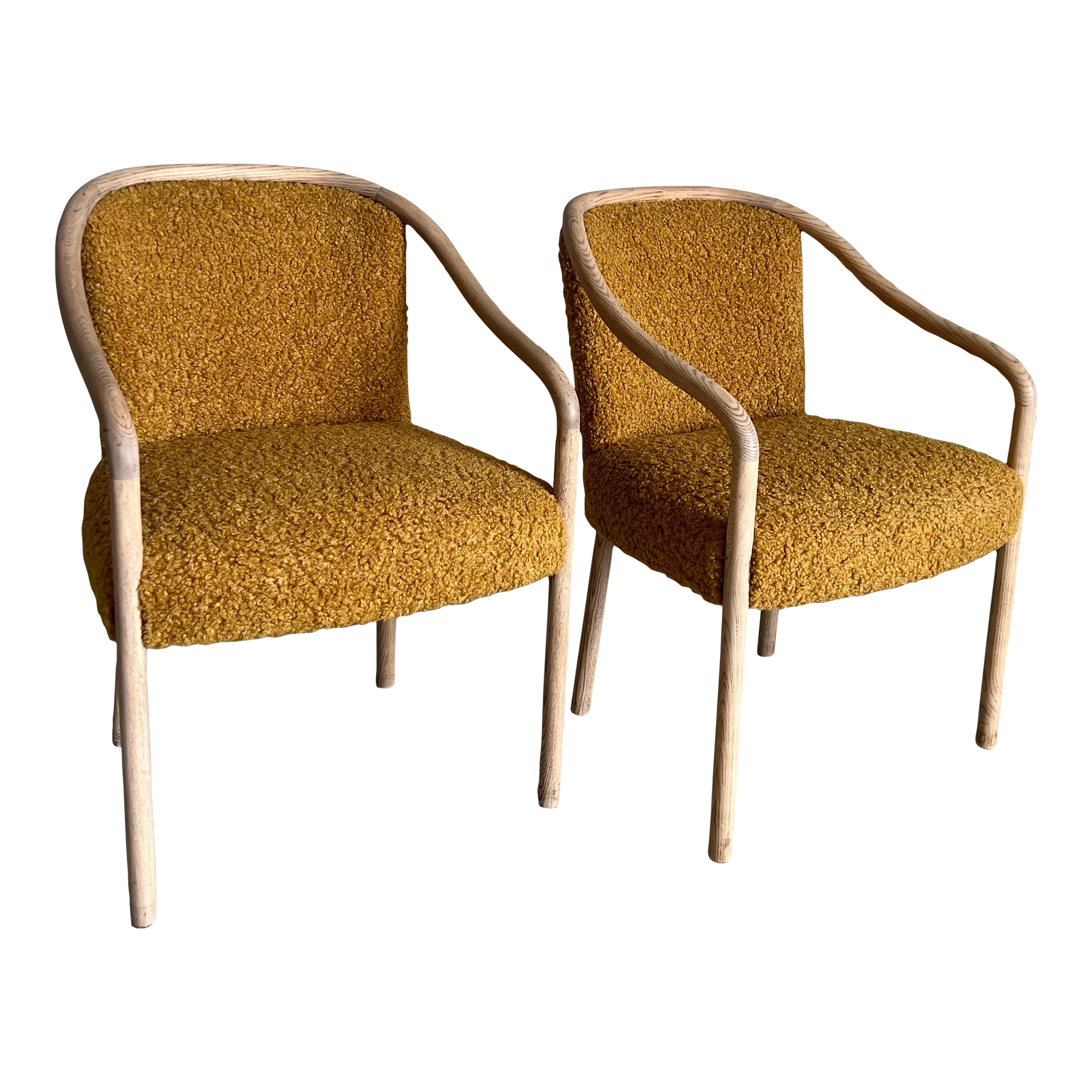 Gorgeous Mid Century Arm Chairs With New Gold Boucle Upholstery - a ...