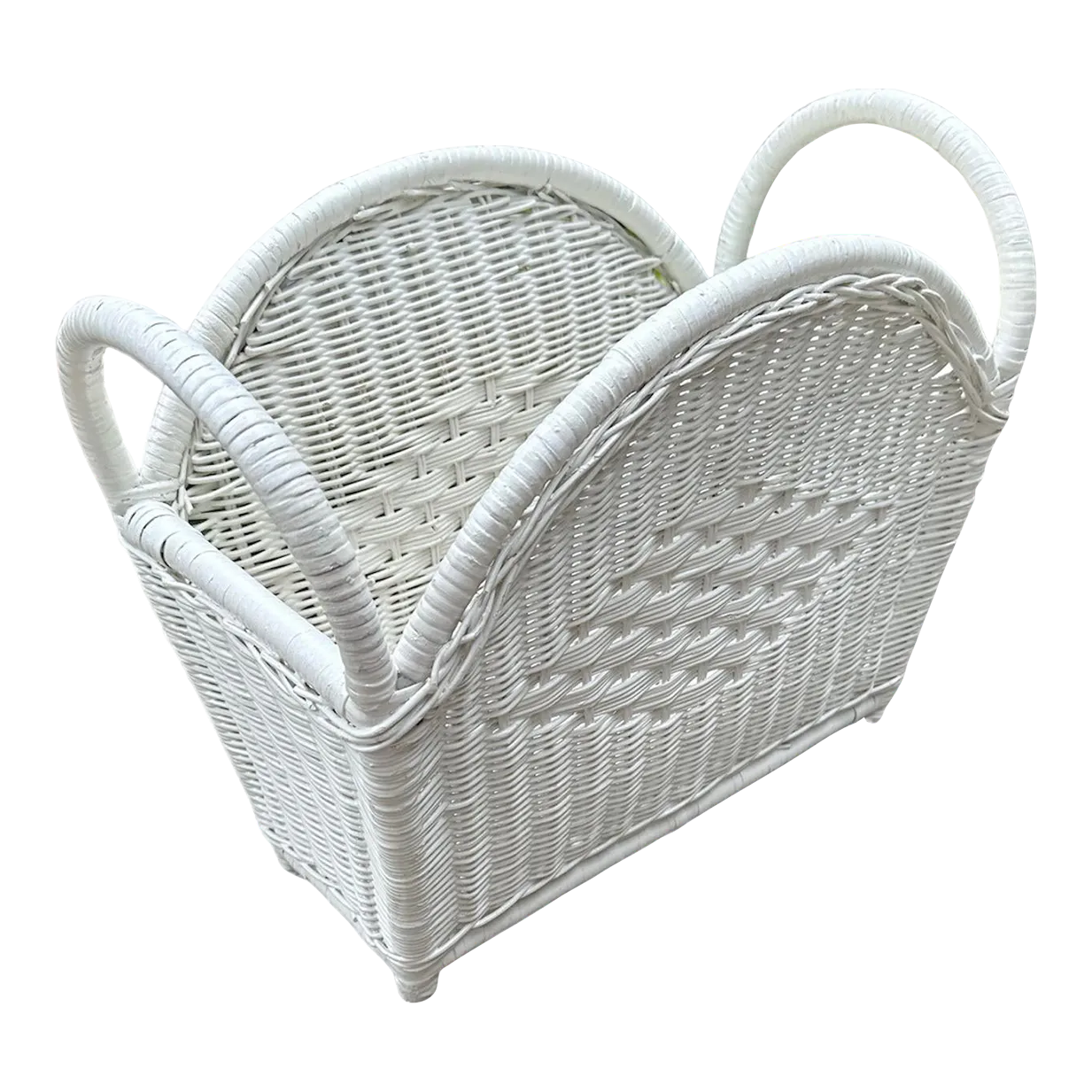 1970s Vintage Wicker White Magazine Holder Rack | Chairish