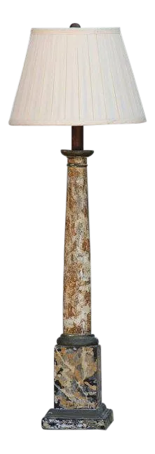 Faux Marble Column Lamp With Custom Pleated Shade | Chairish