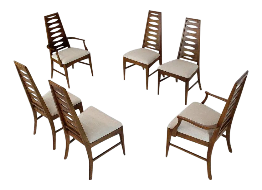 Mid-Century Modern Tall Tapered Shape Back Dining Chairs - Set of 6 ...