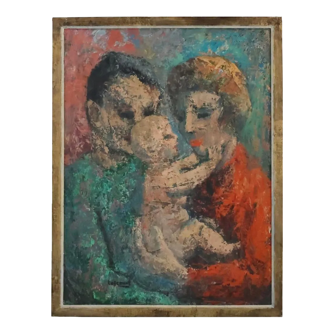 Vintage Expressionist Oil Painting on Canvas of a Family, Circa 1940 ...