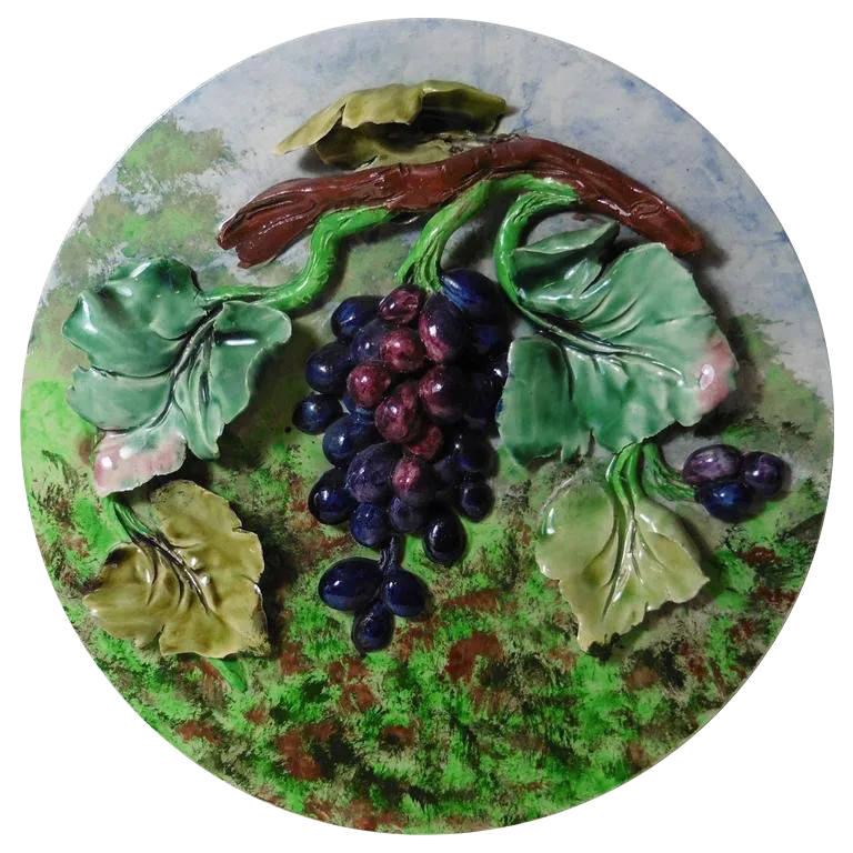 19th Century Antique Majolica Grapes Decorative Plate | Chairish