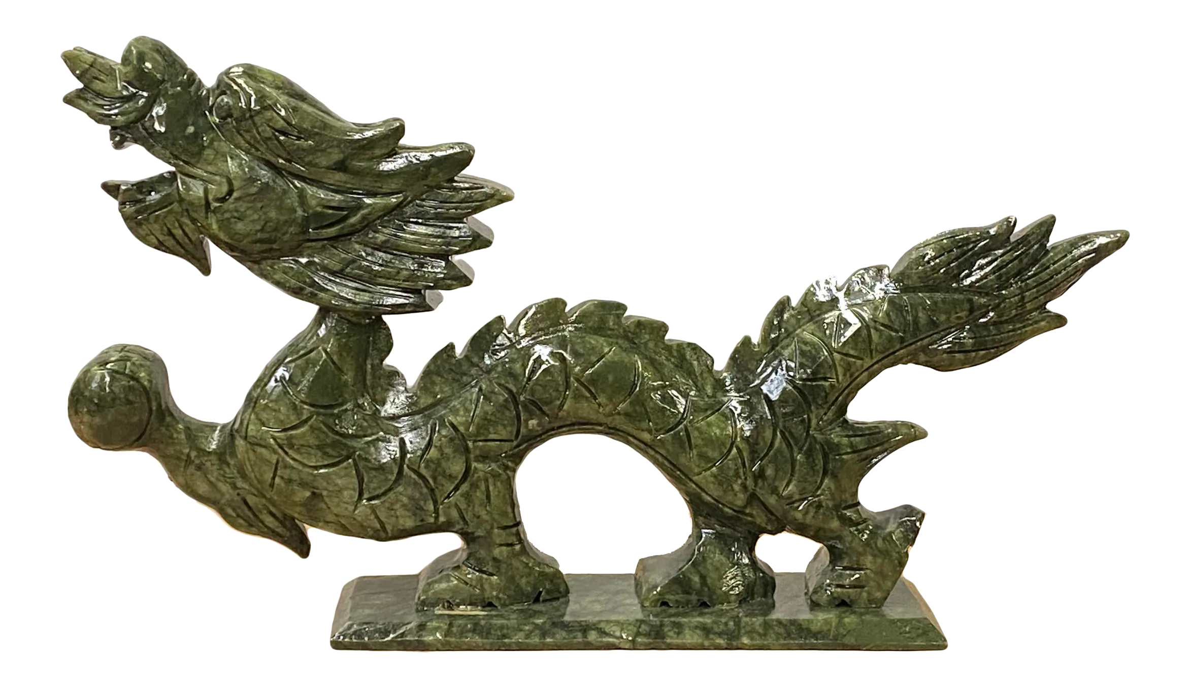 Chinese Green Stone Carved Dragon Fengshui Figure Large | Chairish