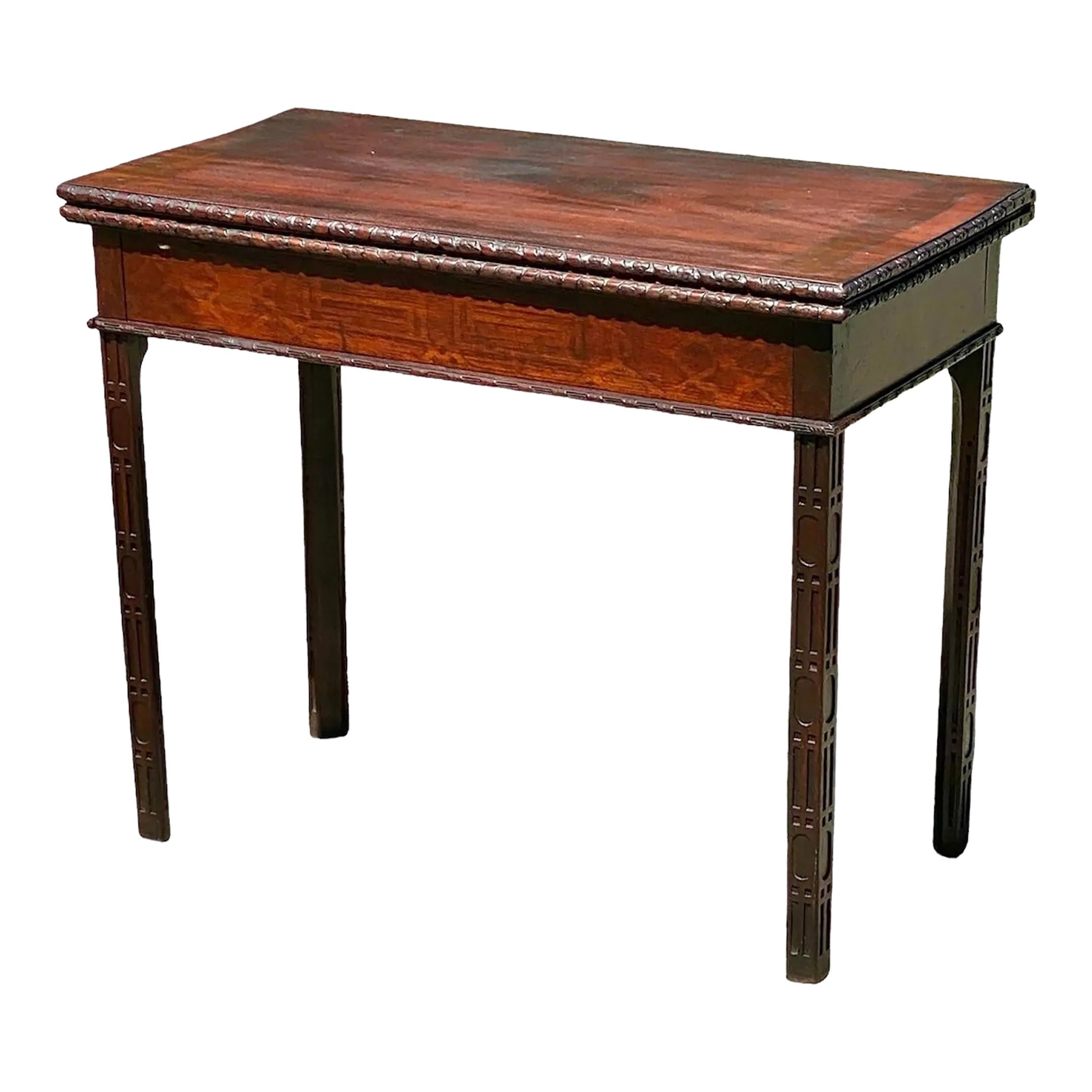 Antique Chinese Chippendale Mahogany Card Table With Foliate Carved ...