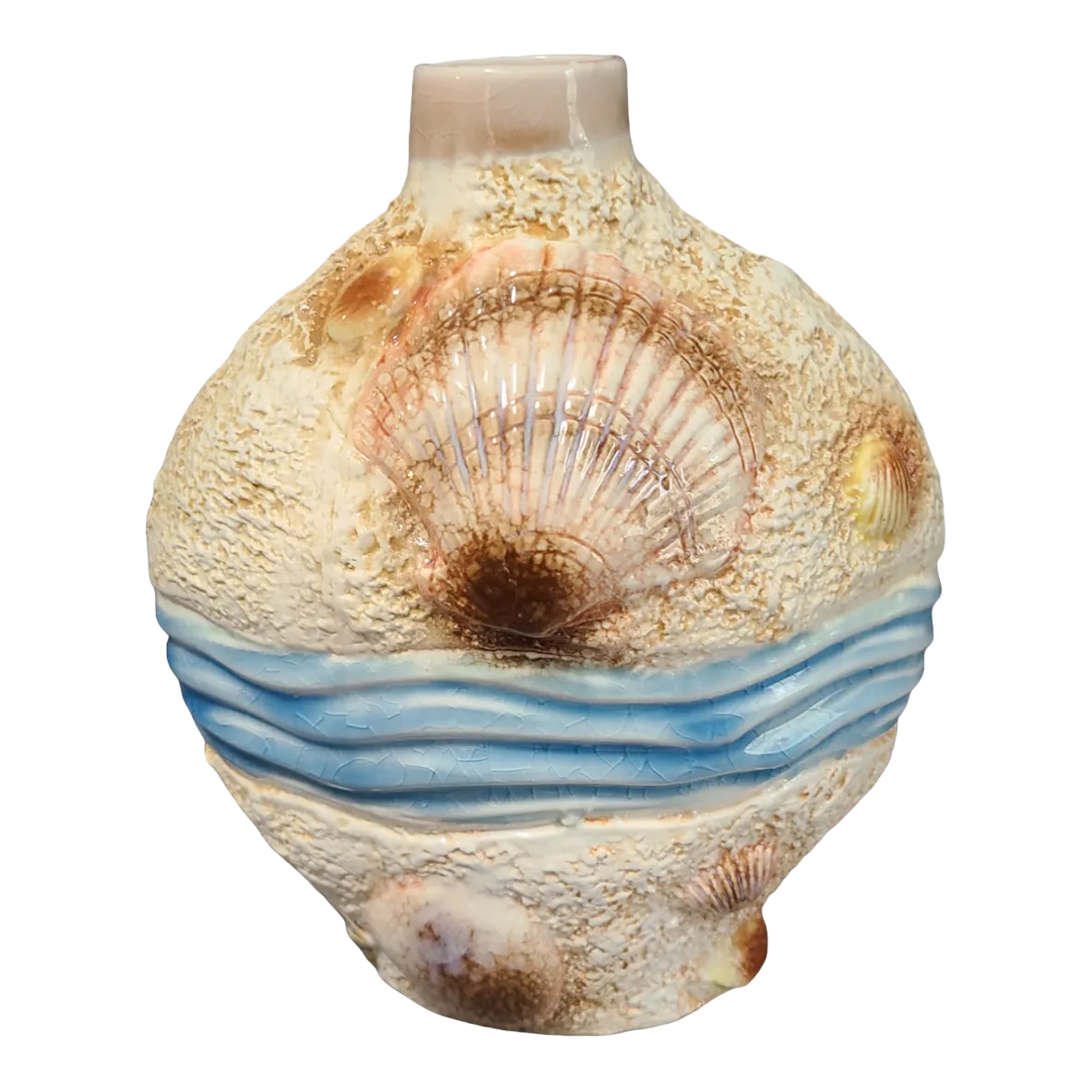 Late 20th Century Nautical Coastal Sea Life Pottery Vase Ocean Waves ...