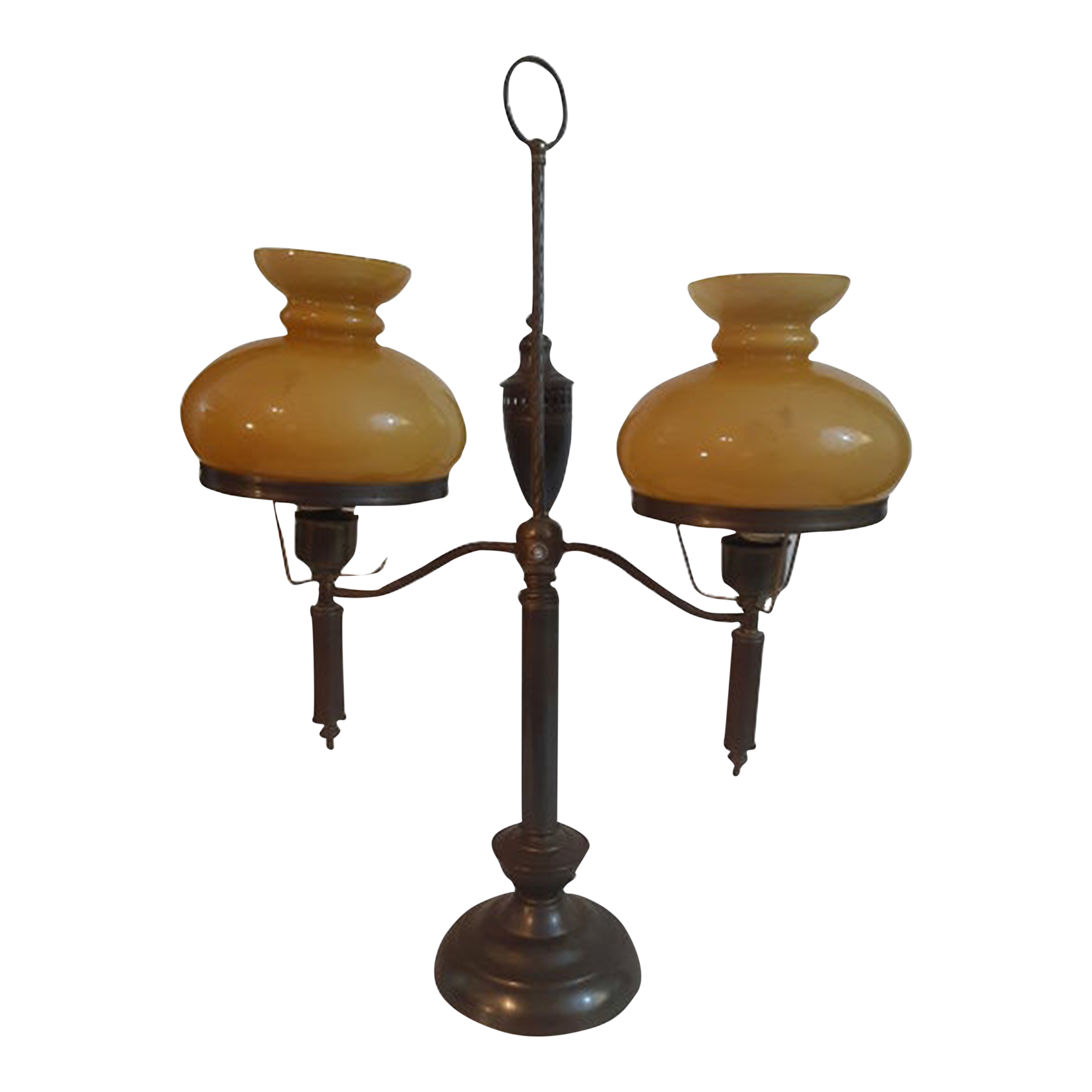 Mid 20th Century Art Deco Orange Glass Double Lamp With Brass Base and ...