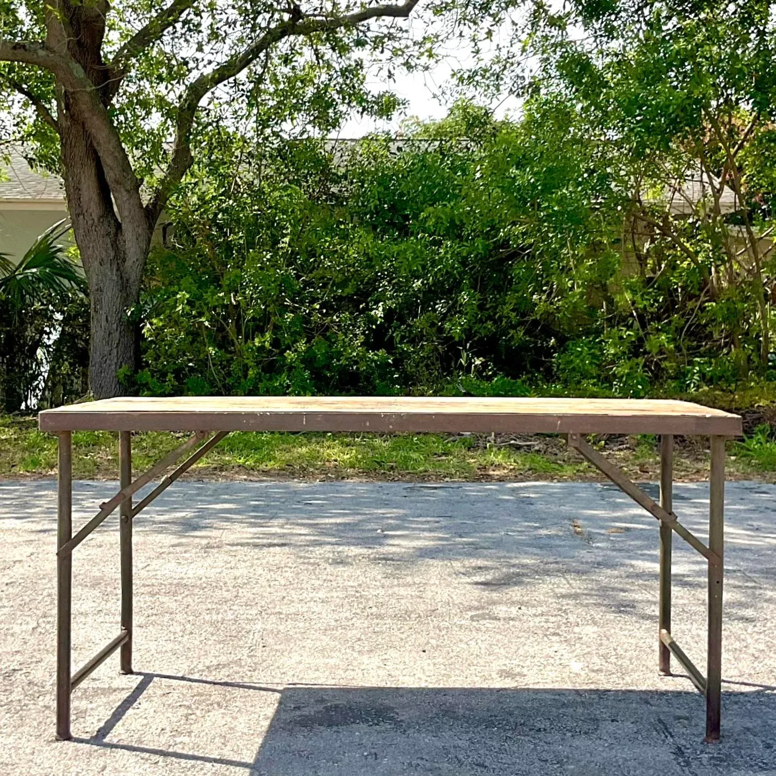 Mid 20th Century Vintage Boho Reclaimed Wood Plank Folding Table